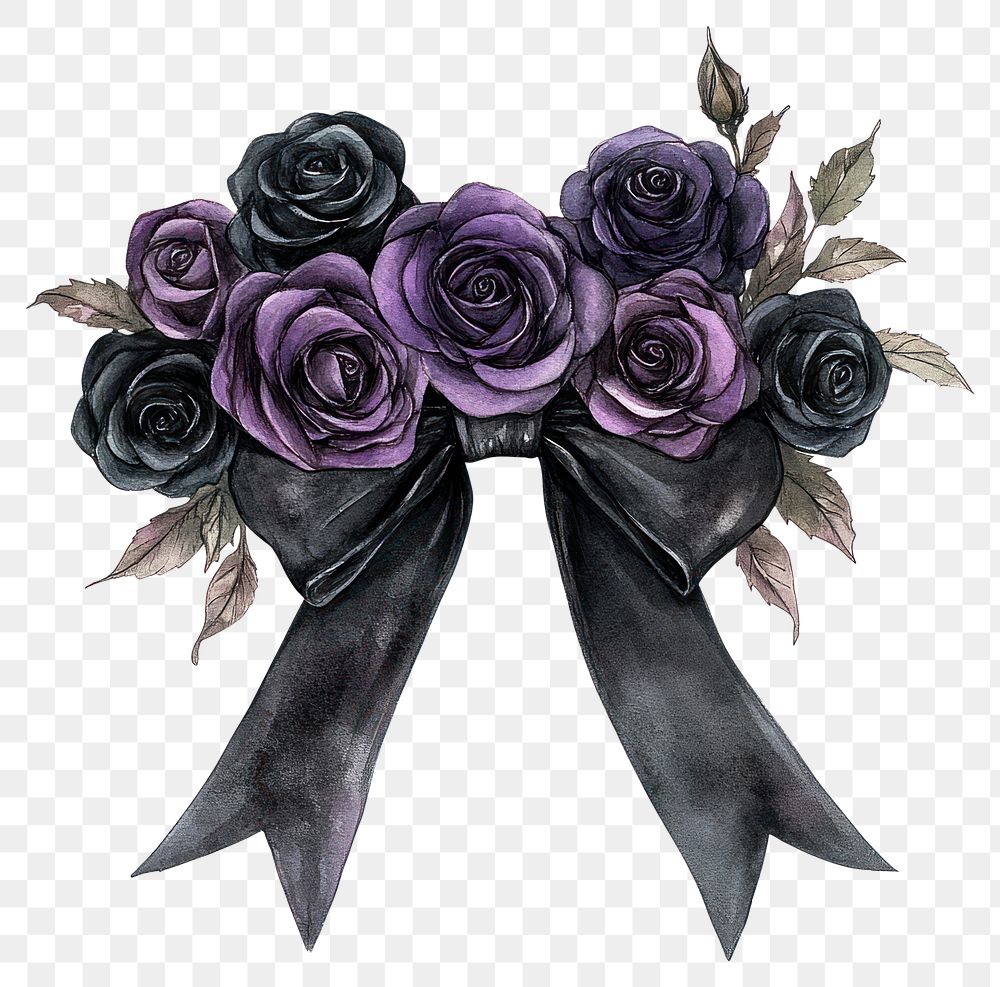 PNG Bow roses illustration watercolor. | Free PNG - rawpixel