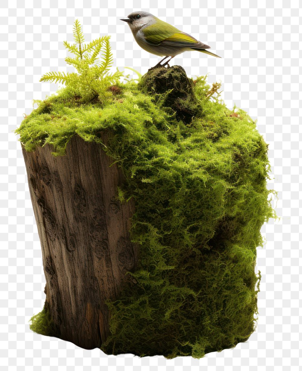 PNG tree stump moss bird | Free PNG - rawpixel