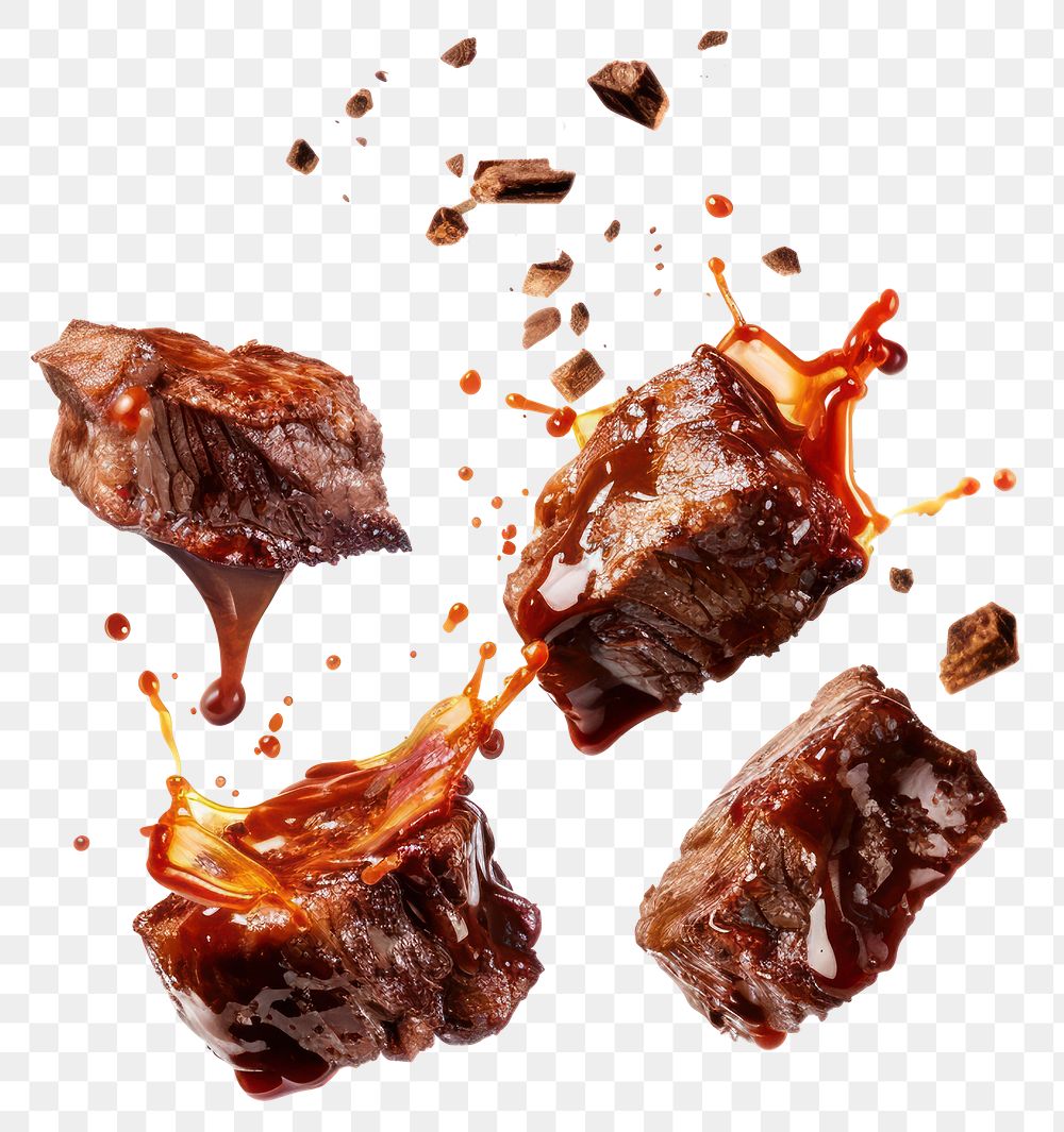 PNG Exploding three steaks food | Free PNG - rawpixel