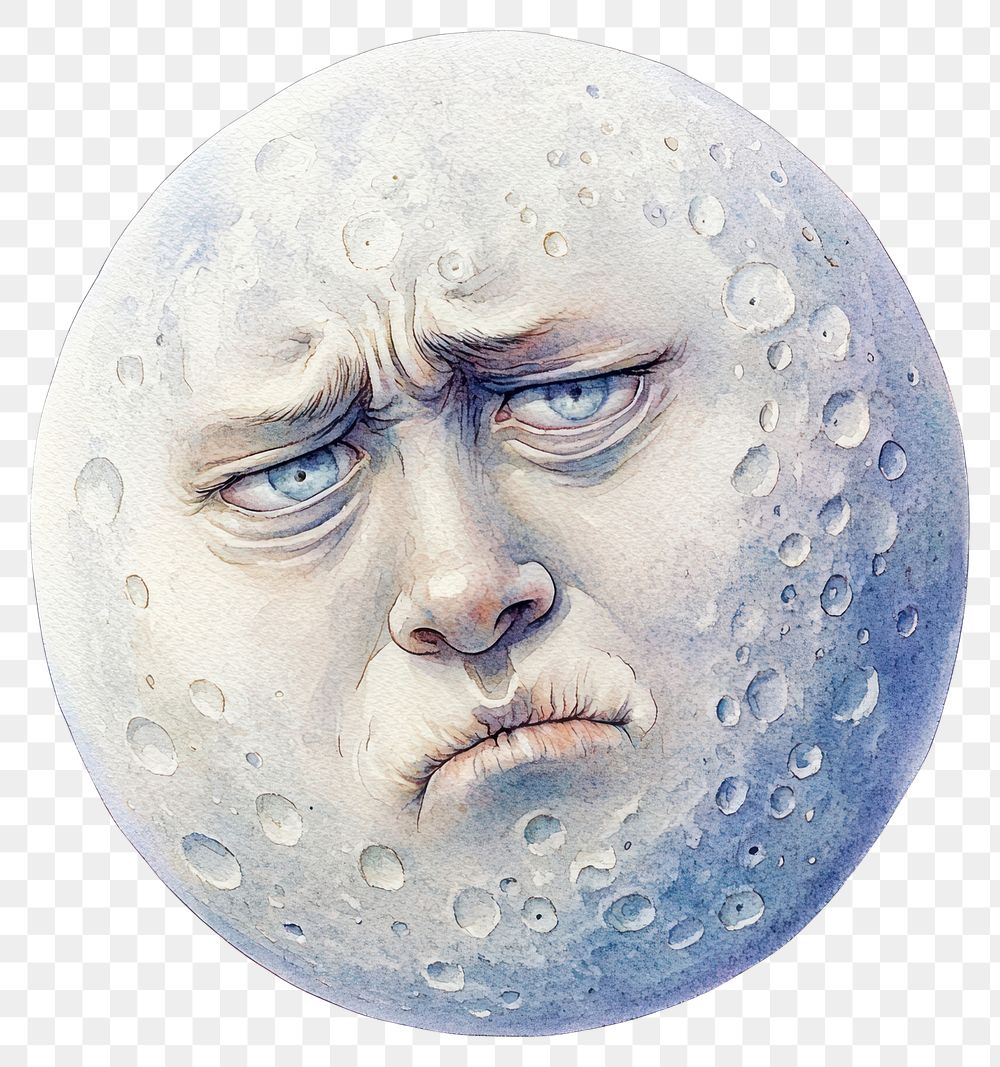 PNG Moon face illustration watercolor. | Free PNG - rawpixel