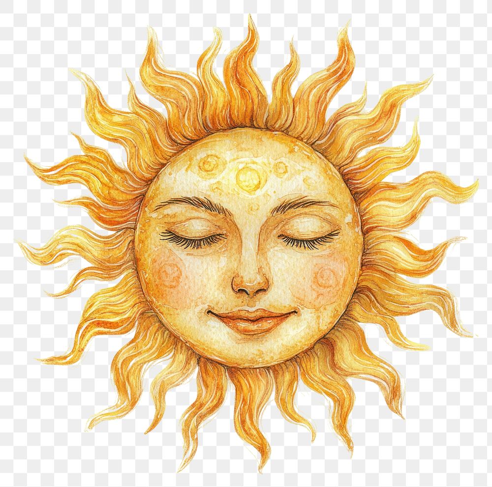 PNG Sun face illustration watercolor. | Free PNG - rawpixel