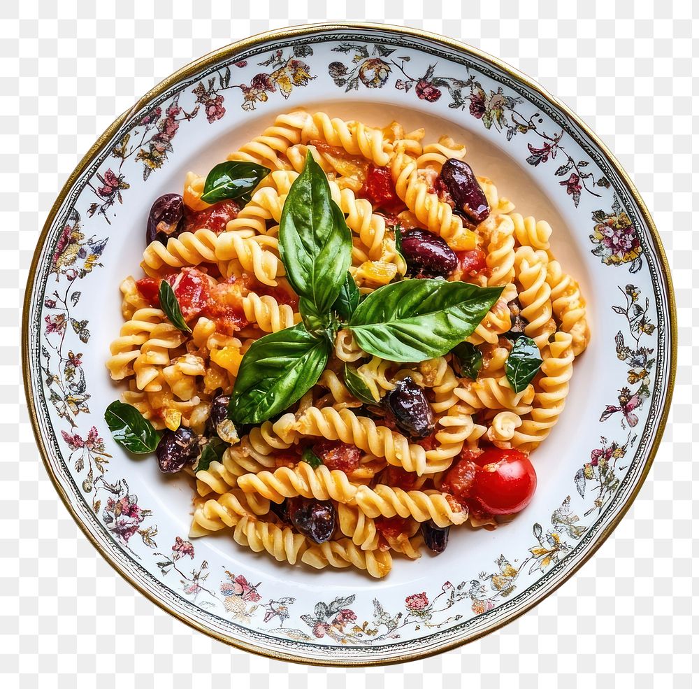 PNG Fusilli alla Capricciosa plate | Free PNG - rawpixel