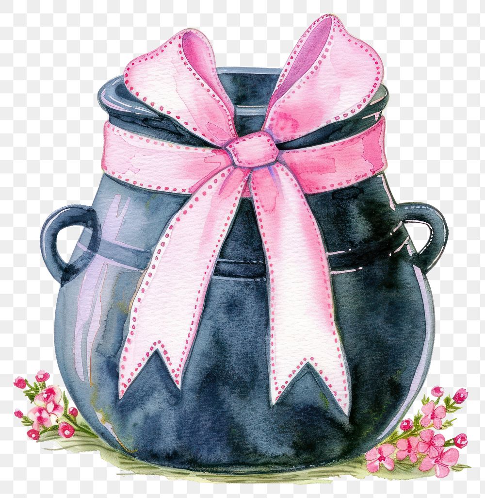 PNG Black cauldron pink bow | Premium PNG - rawpixel