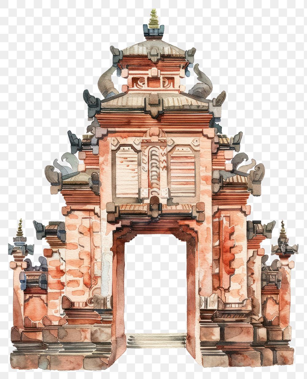 PNG Architecture illustration watercolor temple. | Free PNG - rawpixel