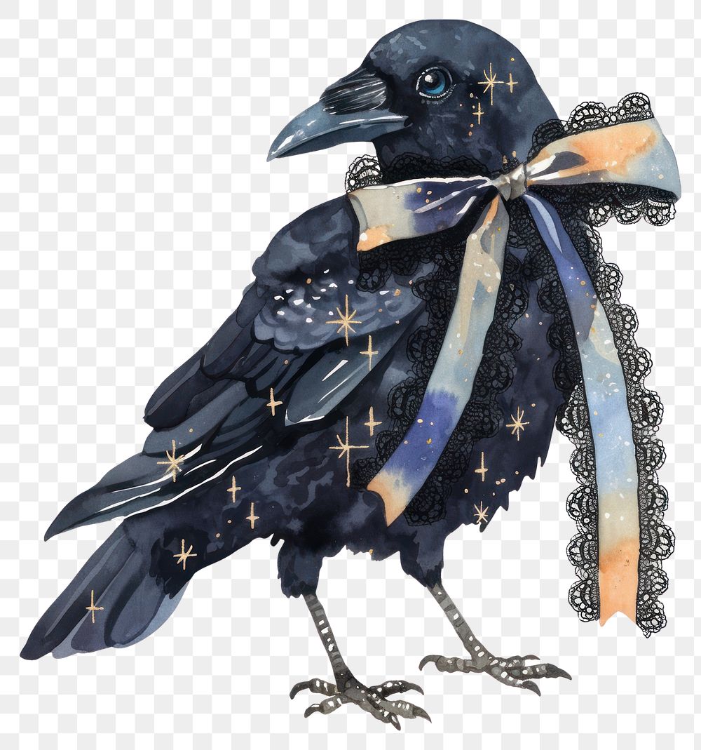 PNG Crow illustration ribbon bird. | Free PNG - rawpixel