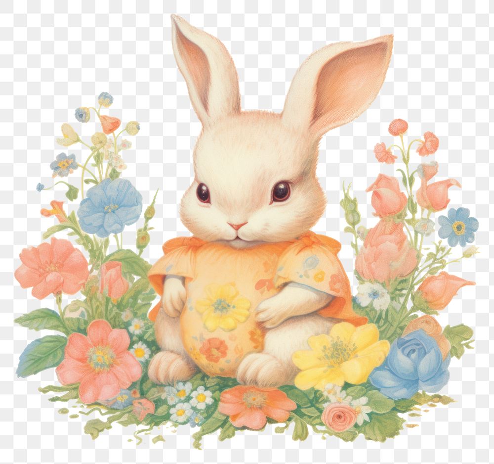 PNG Baby rabbit illustration flowers | Free PNG - rawpixel