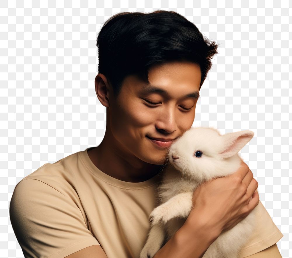 PNG Man hugging rabbit portrait | Free PNG - rawpixel