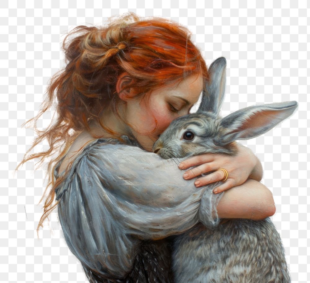 PNG woman hugging rabbit painting | Premium PNG - rawpixel