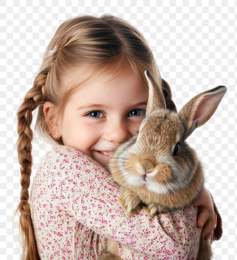 PNG young girl hugging rabbit | Free PNG - rawpixel