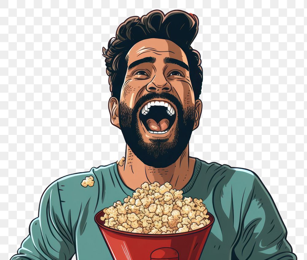 PNG Indian guy eating popcorn | Premium PNG - rawpixel