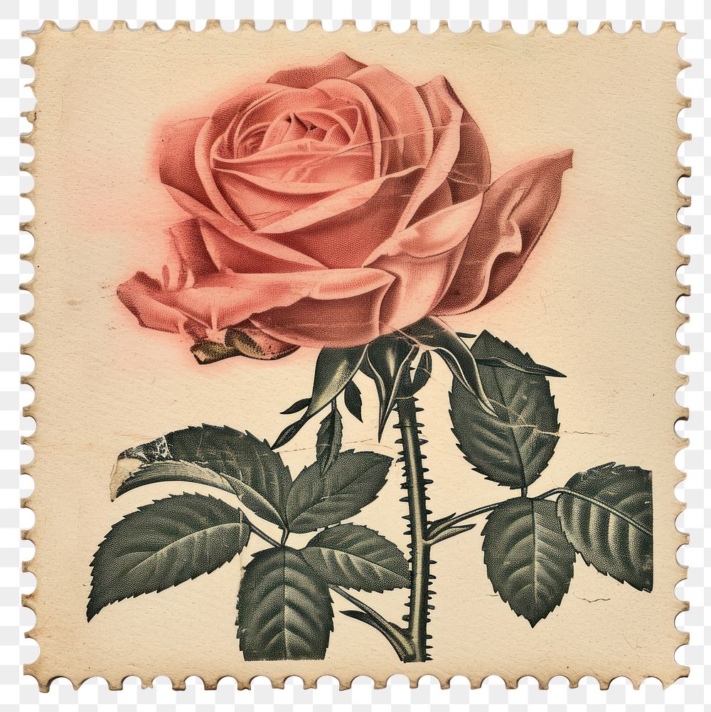 PNG Vintage stamp rose flower | Free PNG - rawpixel