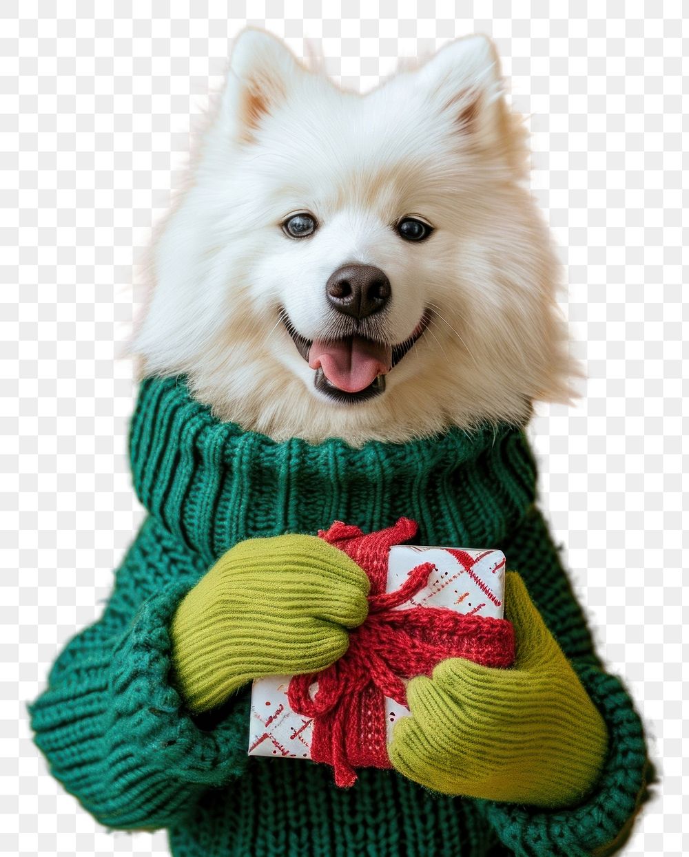 PNG Samoyed wearing green sweater | Free PNG - rawpixel
