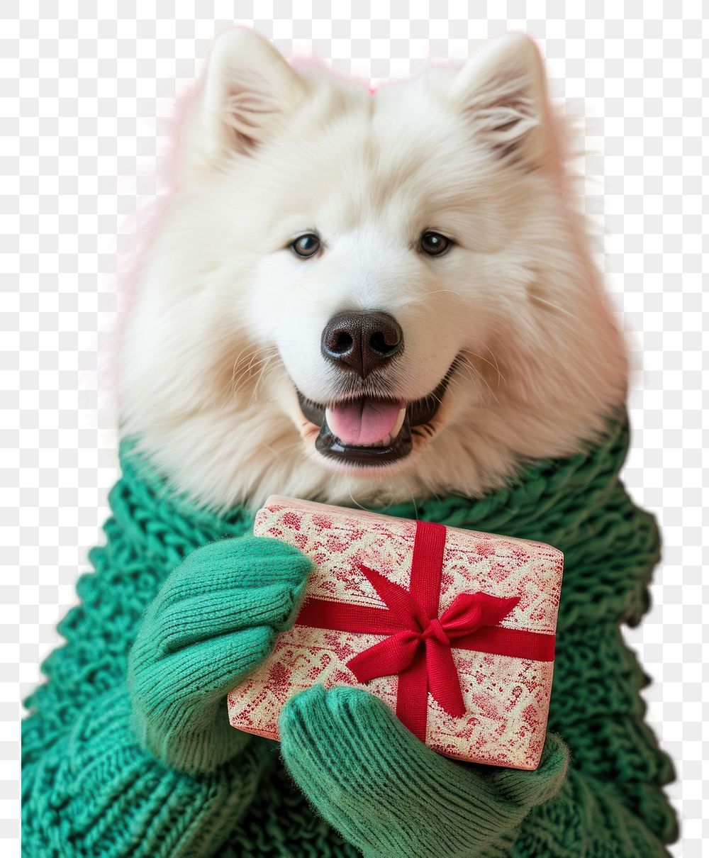 PNG Samoyed wearing green sweater | Free PNG - rawpixel