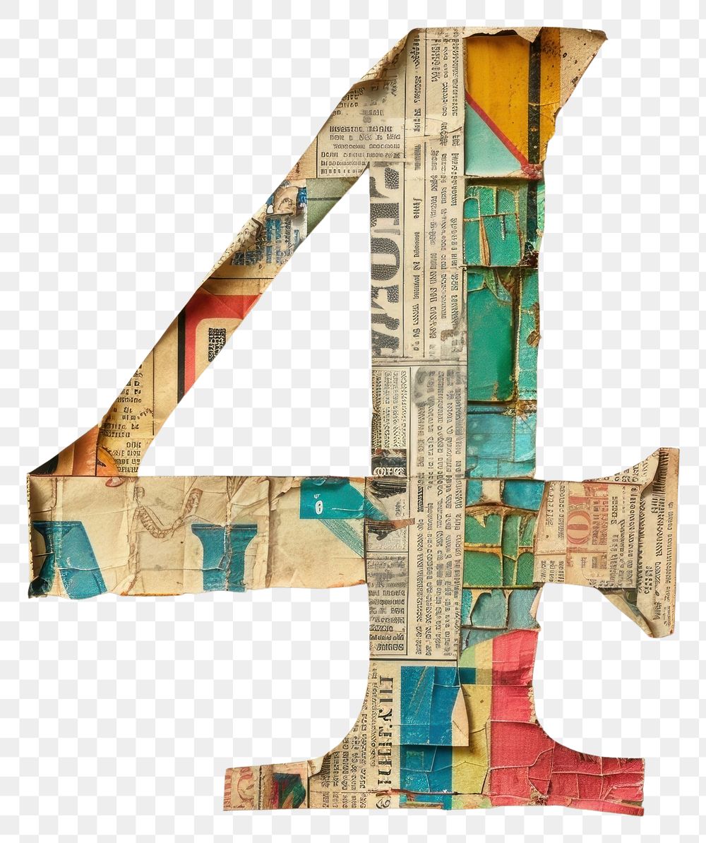 Letter number 4 collage paper | Free PNG - rawpixel