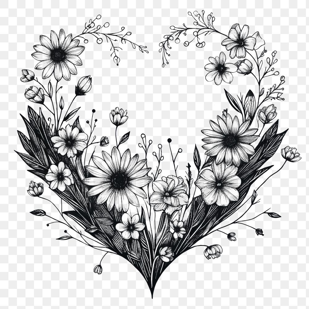 PNG Heart and flowers pattern | Free PNG - rawpixel