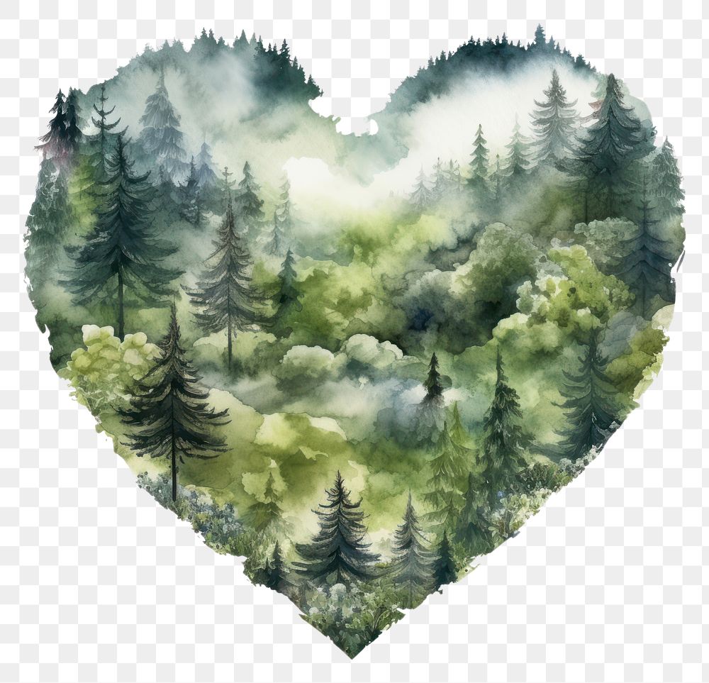 PNG Heart watercolor forest landscape | Free PNG - rawpixel