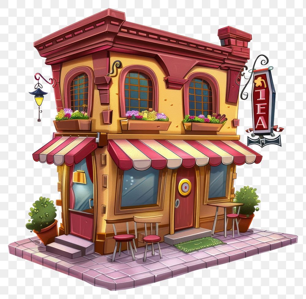 PNG Cartoon retro restaurant architecture | Free PNG - rawpixel