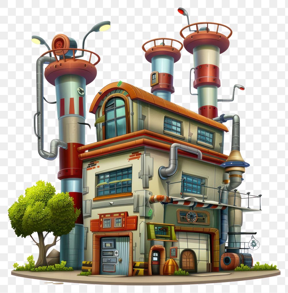 PNG Cartoon factory architecture building | Premium PNG - rawpixel