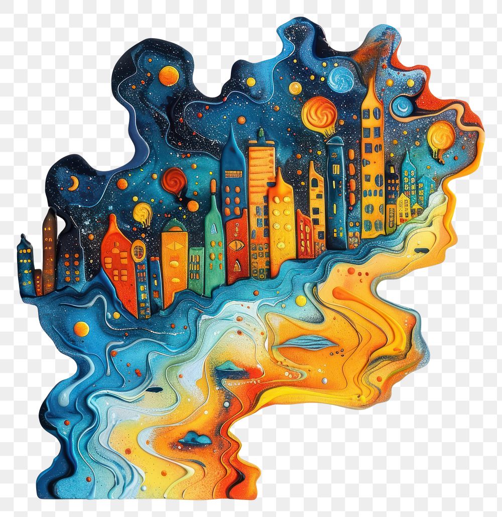 PNG Acrylic pouring buildings painting | Free PNG - rawpixel