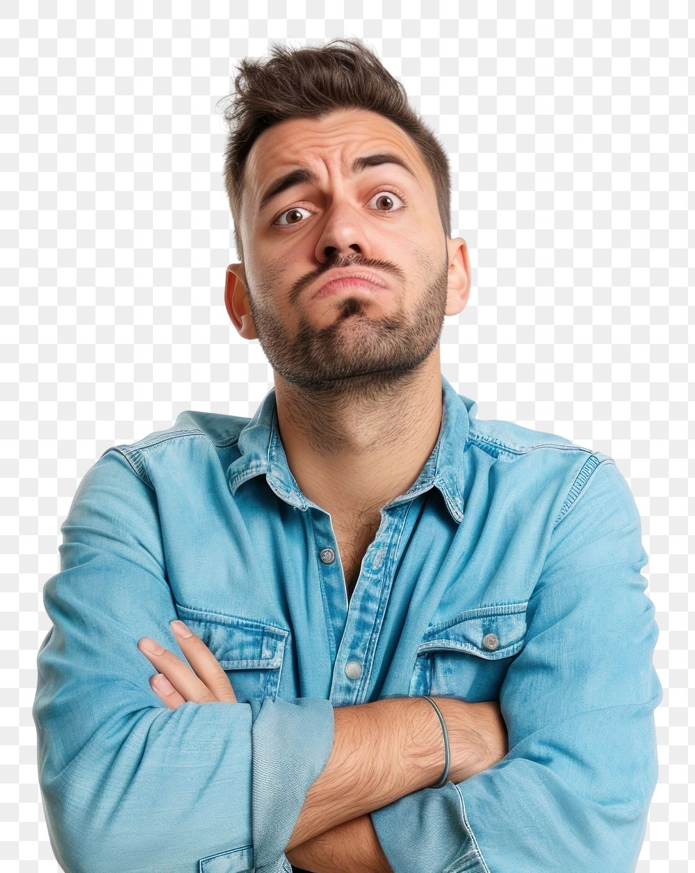 Worried man blue shirt portrait | Premium PNG - rawpixel