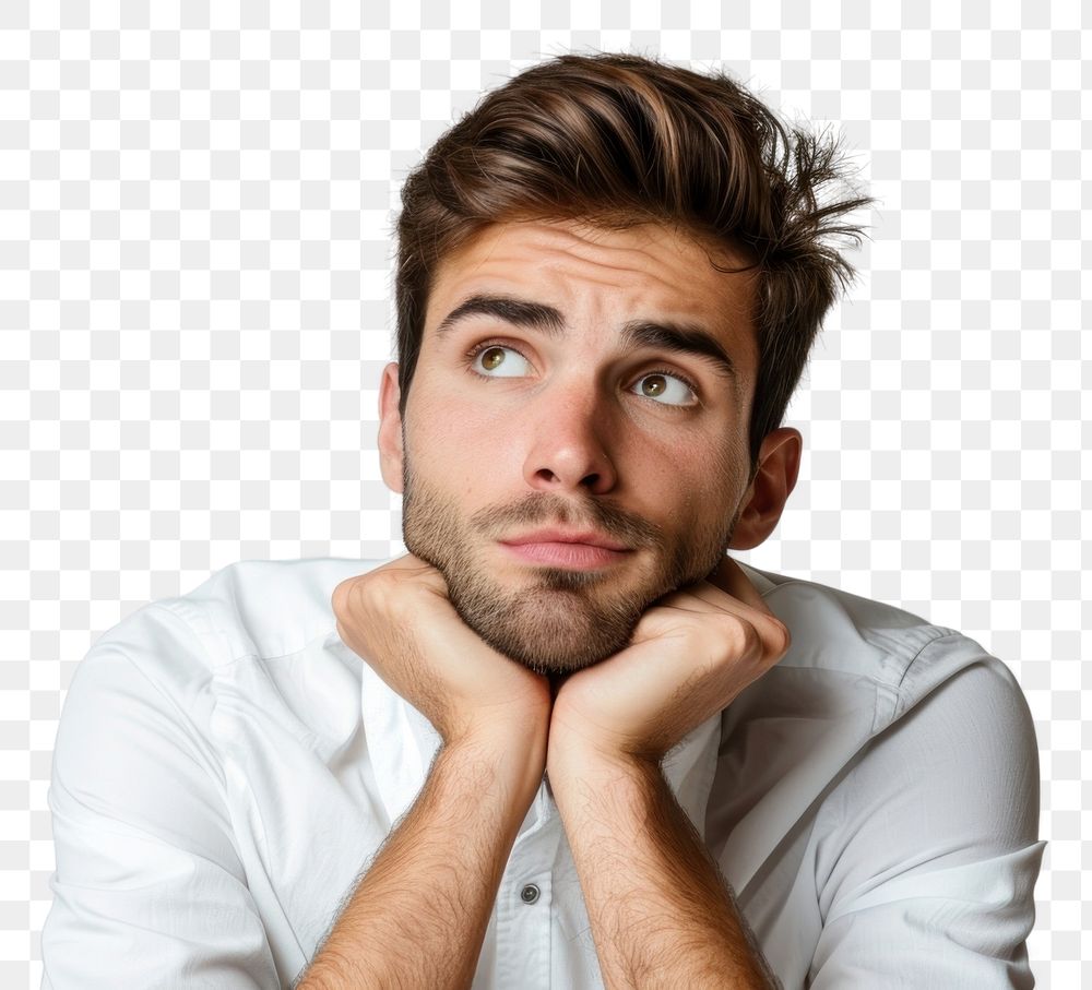 Worried man white shirt portrait | Premium PNG - rawpixel