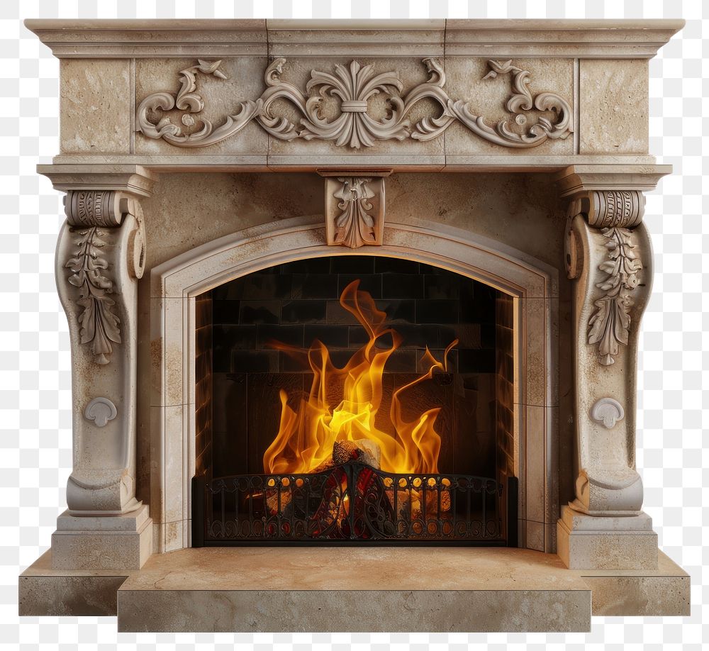 PNG Elegant stone fireplace fire | Free PNG - rawpixel