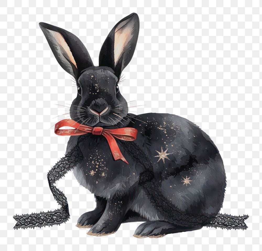 PNG Black rabbit illustration ribbon | Free PNG - rawpixel