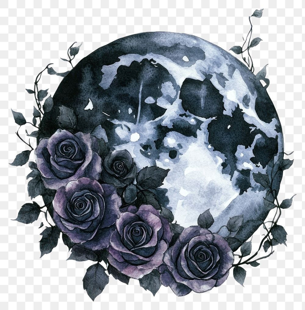 PNG Moon roses art illustration. | Free PNG - rawpixel