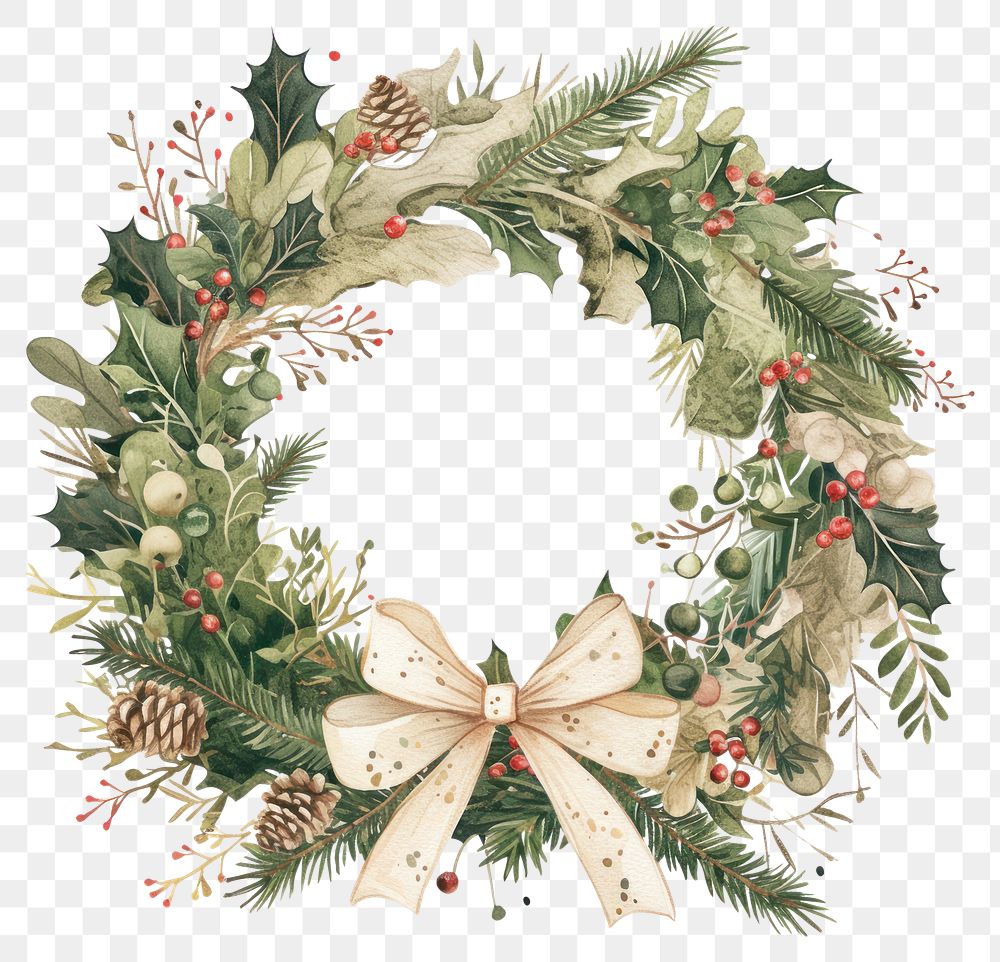 PNG Festive wreath illustration festive | Free PNG - rawpixel