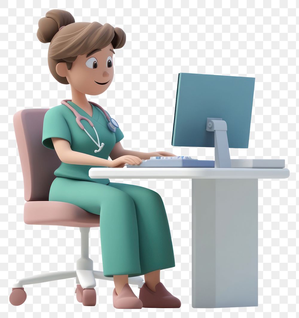 PNG Nurse computer sitting cartoon. | Free PNG - rawpixel