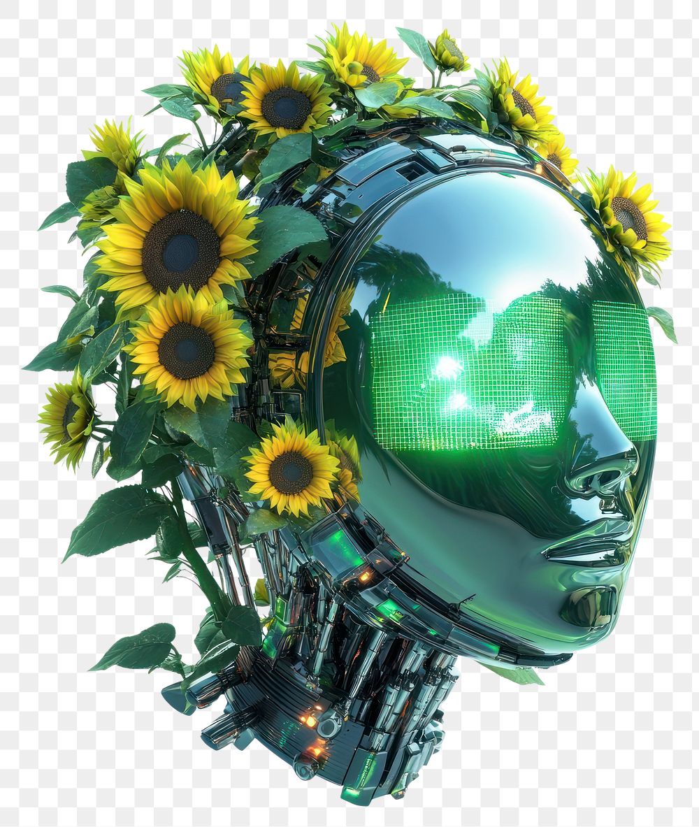 PNG holographic robot head sunflower | Premium PNG - rawpixel