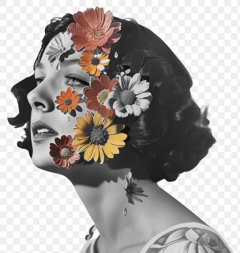 PNG Flowers face portrait vintage | Free PNG - rawpixel