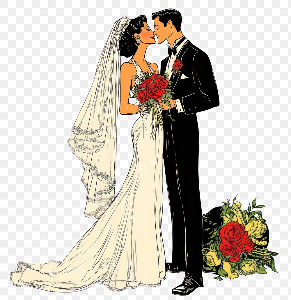 PNG Romantic illustration wedding bride. | Free PNG - rawpixel