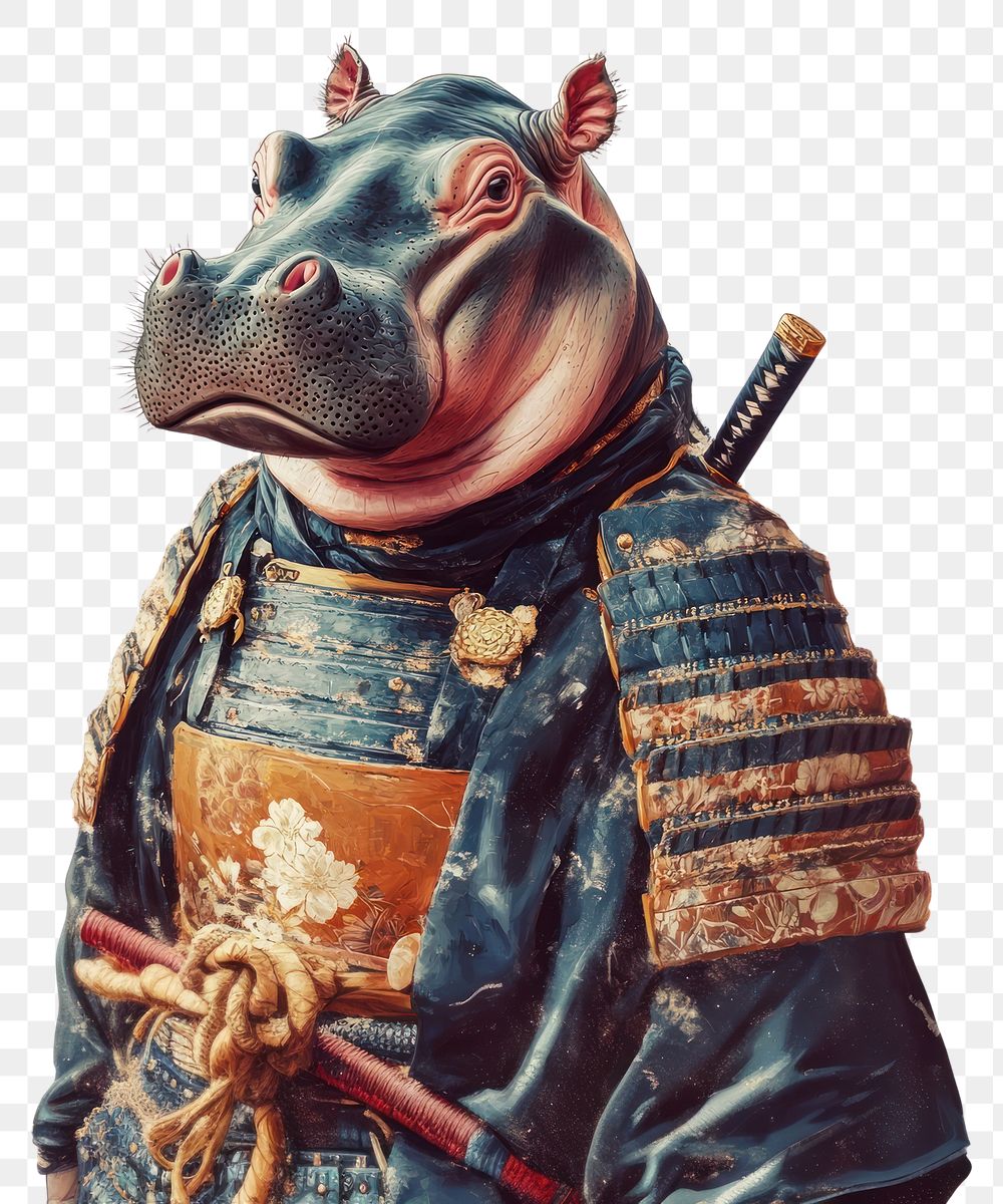 PNG Baby Hippopotamus wearing Samurai | Free PNG - rawpixel