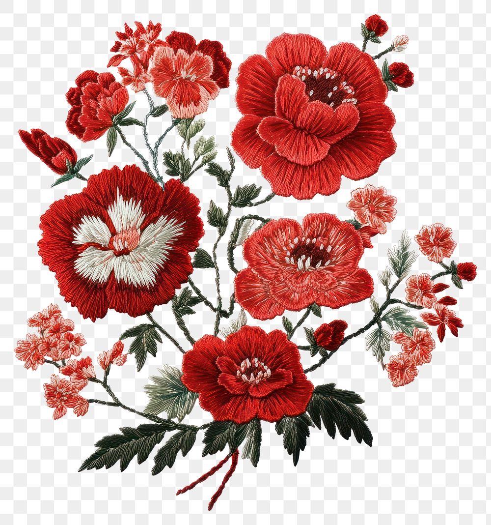 PNG Embroidery red flowers pattern | Free PNG - rawpixel