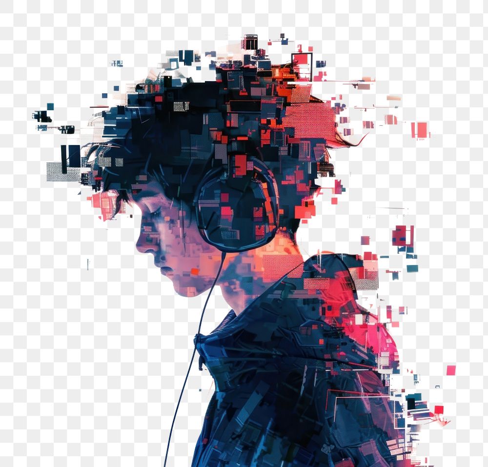 PNG Person headphones abstract pixels | Free PNG - rawpixel