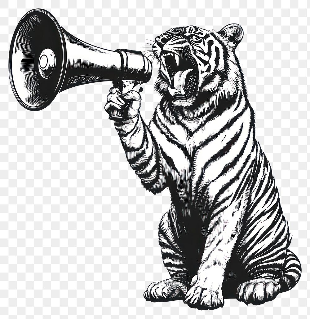 PNG Tiger holding big megaphone | Free PNG - rawpixel