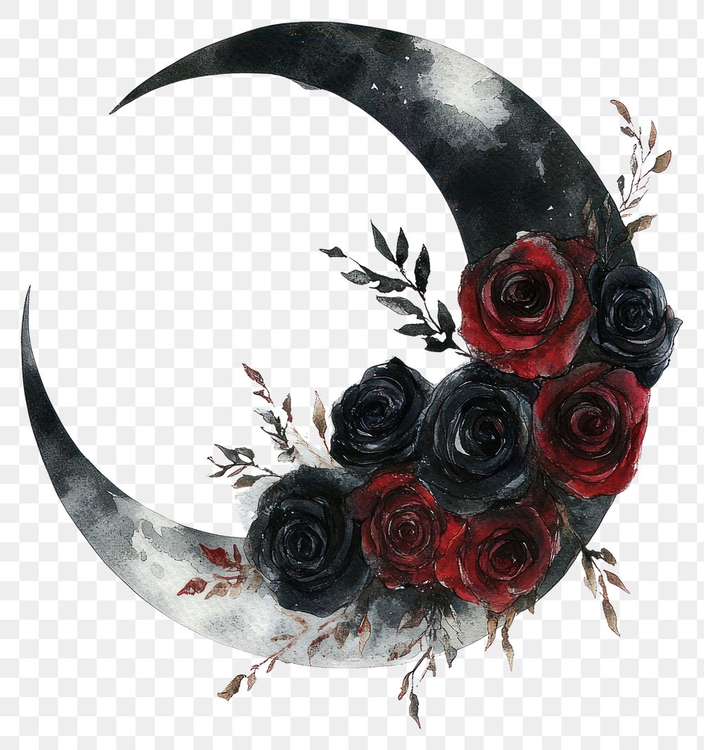 PNG Crescent moon roses art | Free PNG - rawpixel