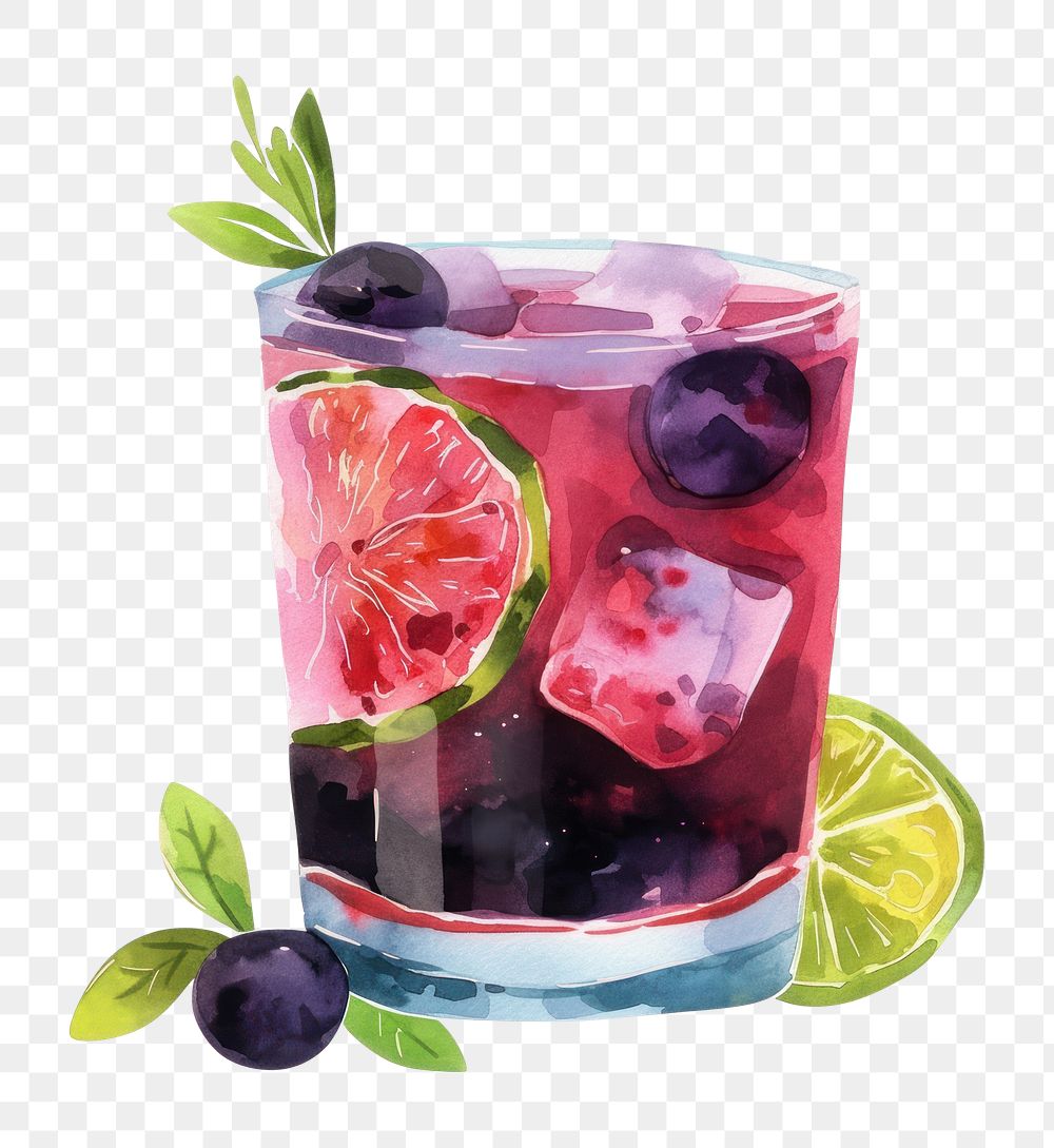 PNG Cocktail illustration blueberries watercolor. | Free PNG - rawpixel