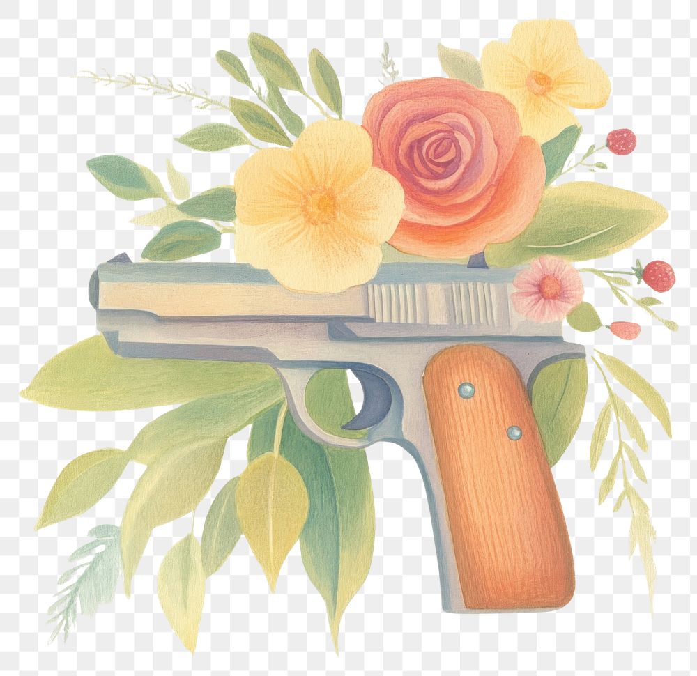 PNG Cute floral gun illustration | Free PNG - rawpixel
