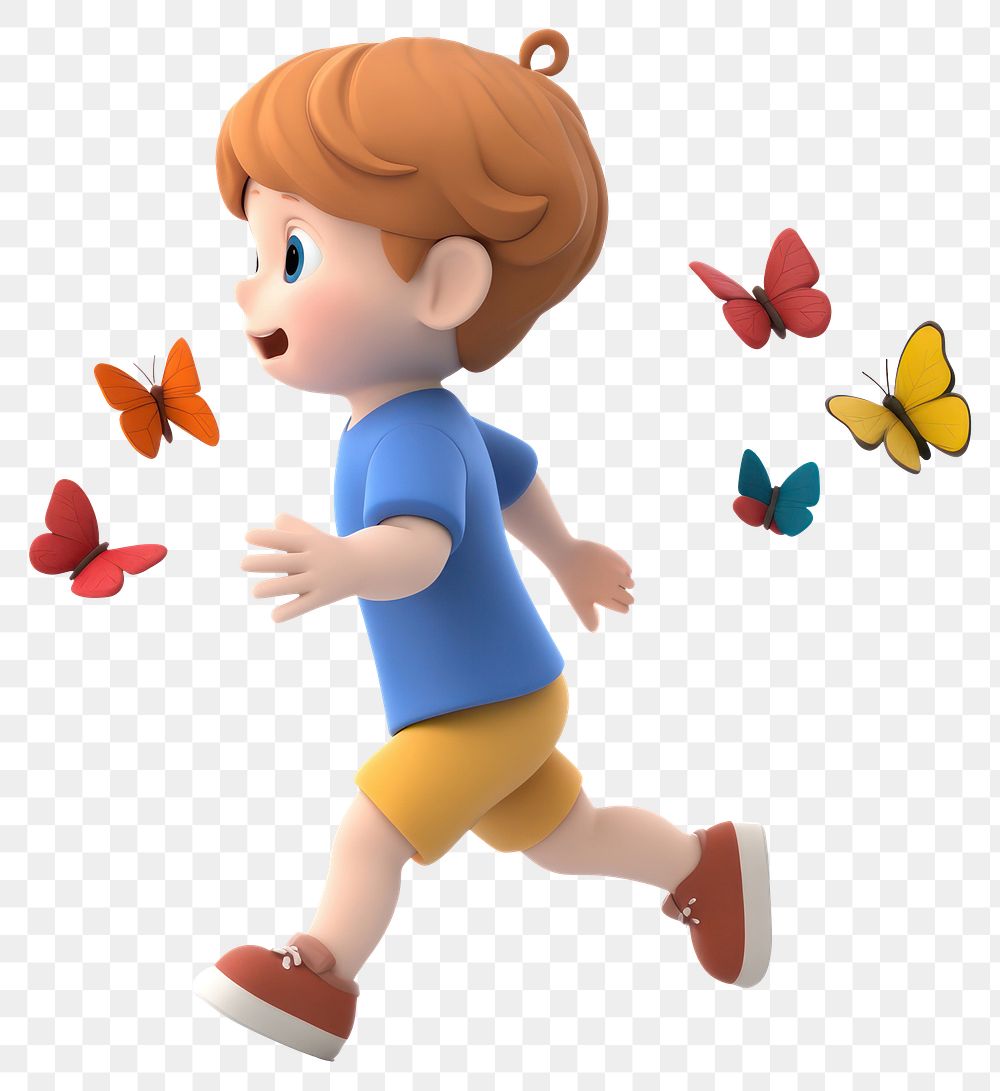 PNG Boy chasing butterflies illustration | Free PNG - rawpixel