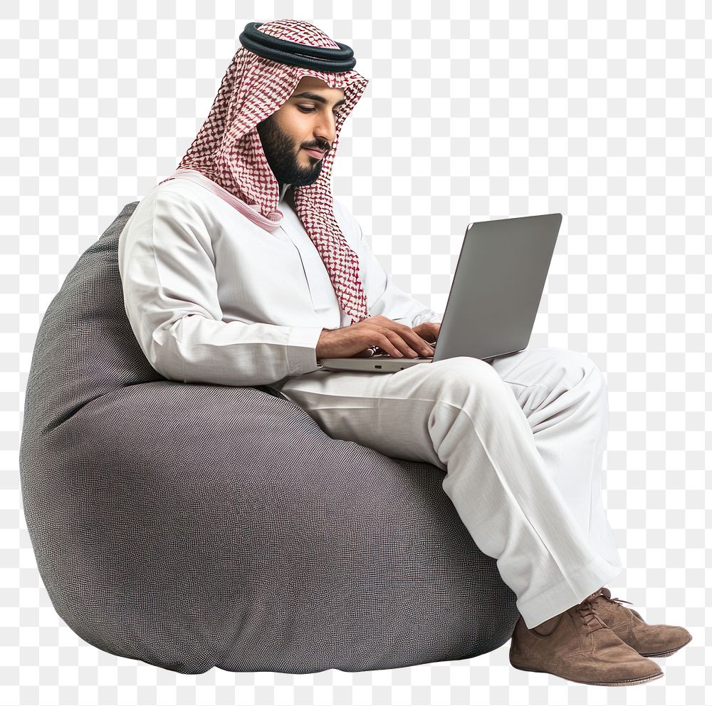 PNG Arab man sitting beanbag | Free PNG - rawpixel