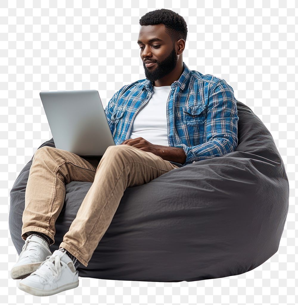 PNG Black man sitting beanbag | Premium PNG - rawpixel