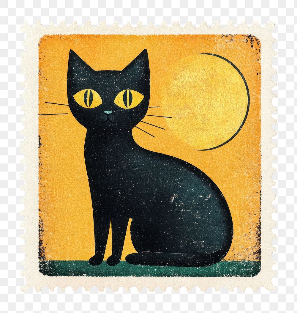 PNG Black cat postage stamp | Free PNG - rawpixel