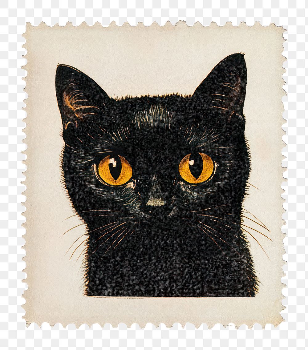 PNG Black cat postage stamp | Free PNG - rawpixel