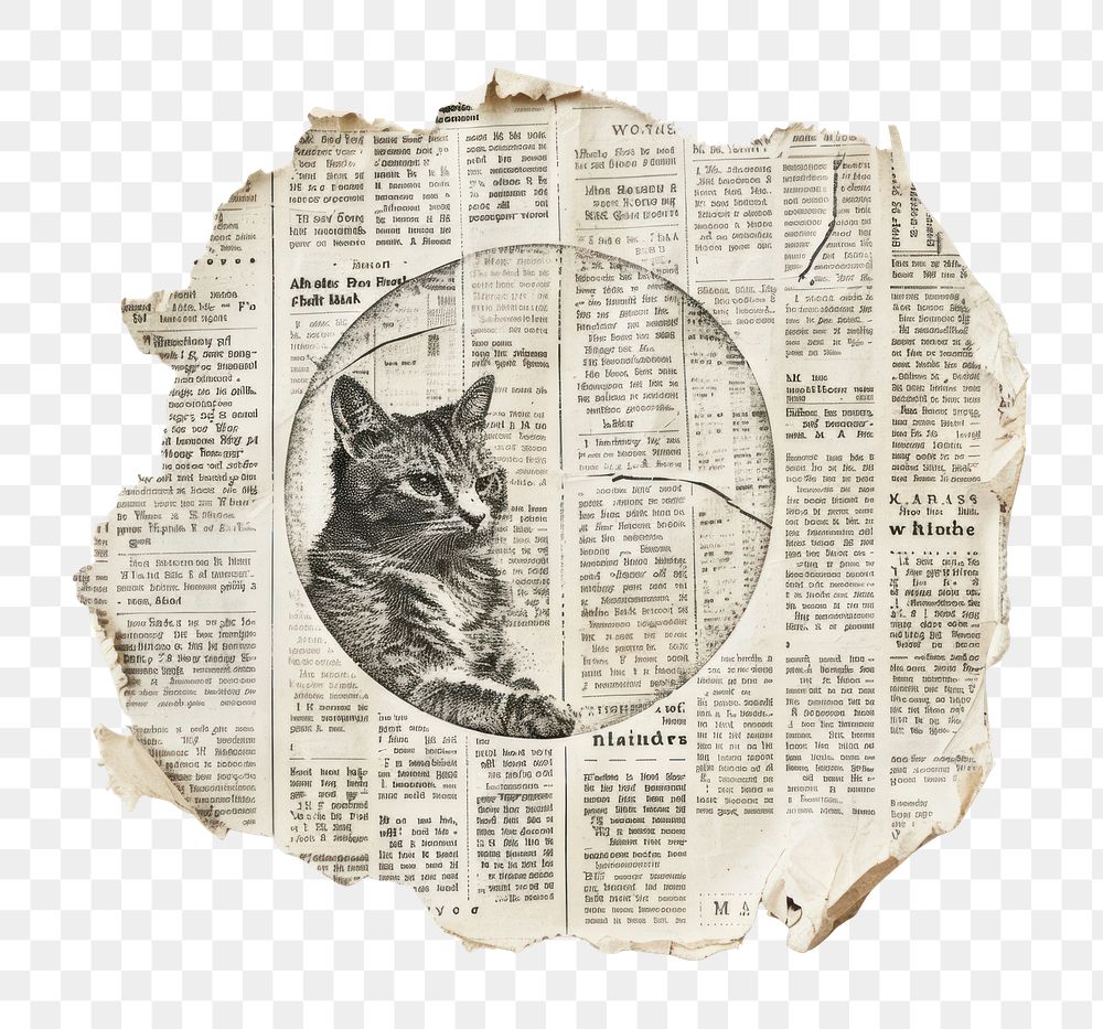 PNG Cat newspaper illustration vintage | Free PNG - rawpixel