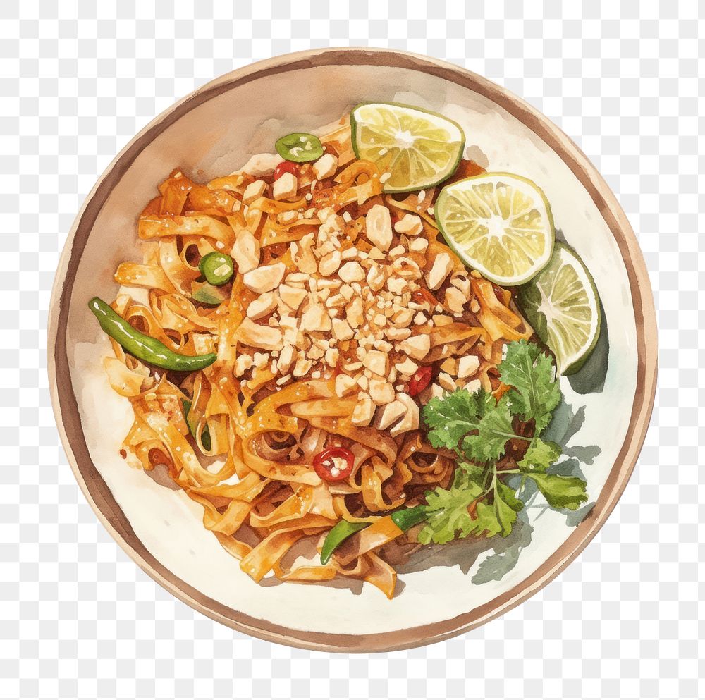 PNG Pad Thai plate illustration | Free PNG - rawpixel