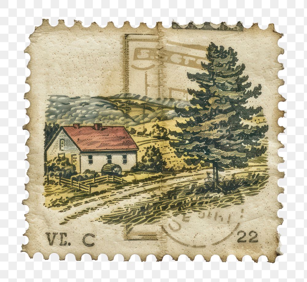 PNG Vintage postage stamp farm | Free PNG - rawpixel