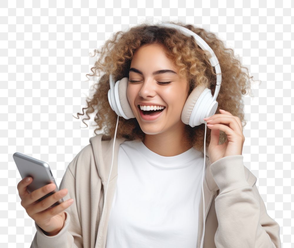 PNG Headphones listening laughing headset. | Free PNG - rawpixel
