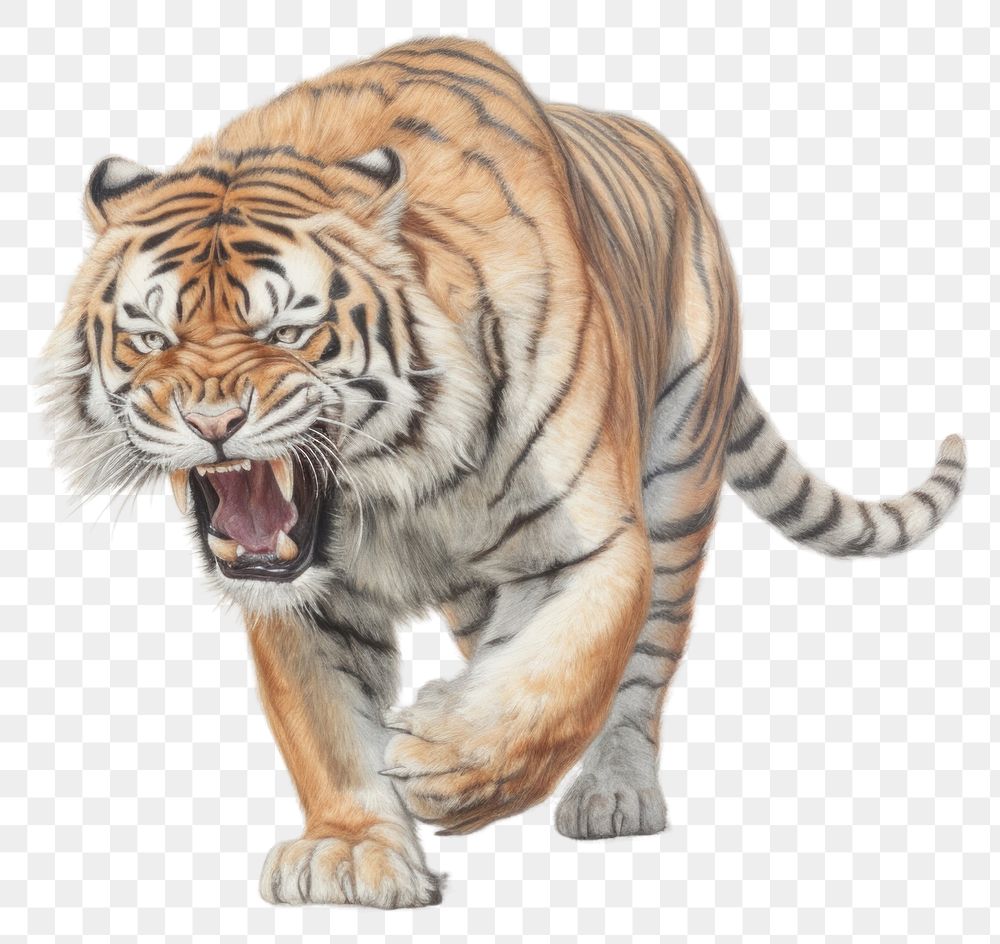 PNG Tiger fighting wildlife drawing | Premium PNG - rawpixel